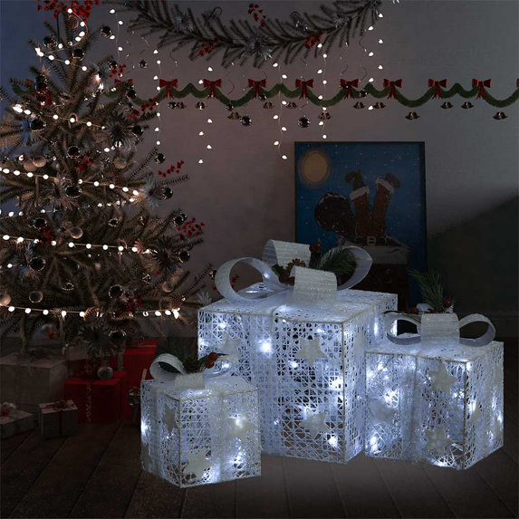 vidaXL Christmas Gift Boxes 3 Pcs Decorative Xmas Gift Box with LED ...