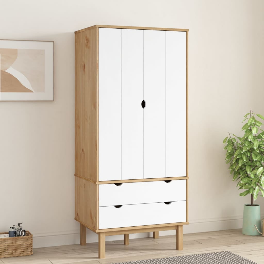 vidaXL OTTA Solid Pine Wood Wardrobe Closet - Large Storage Furniture ...