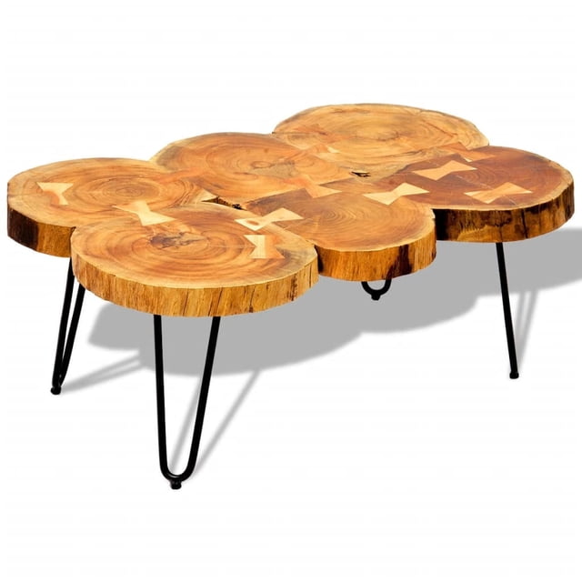 vidaXL Coffee Table End Table with Iron Legs 4 Trunks Solid Wood ...