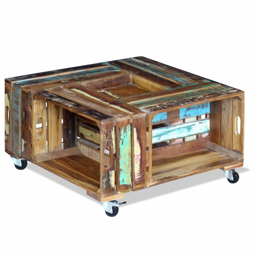 vidaXL Coffee Table Solid Reclaimed Wood 27.6"x27.6"x13.8" - Walmart.com