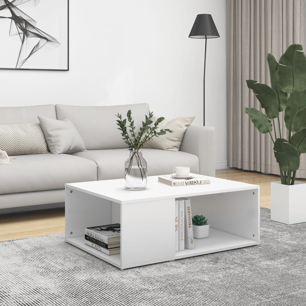 vidaXL Coffee Table White Chipboard Side Sofa Accent High Gloss White ...