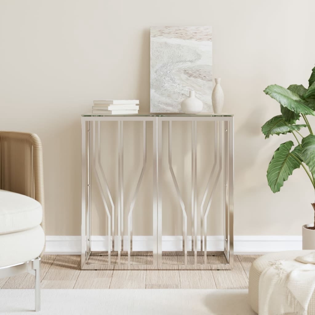 vidaXL Console Table 27.6"x11.8"x27.6" Stainless Steel and Glass ...