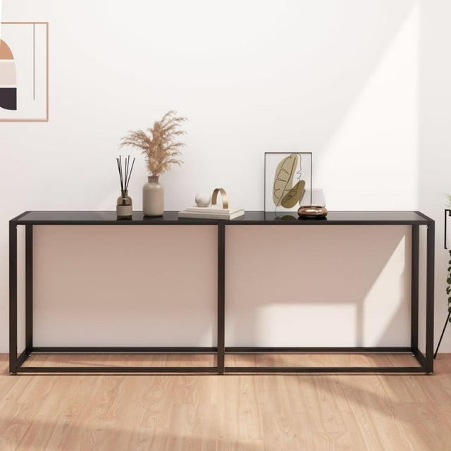 vidaXL Console Table Accent Side Table with Steel Frame Black Tempered ...