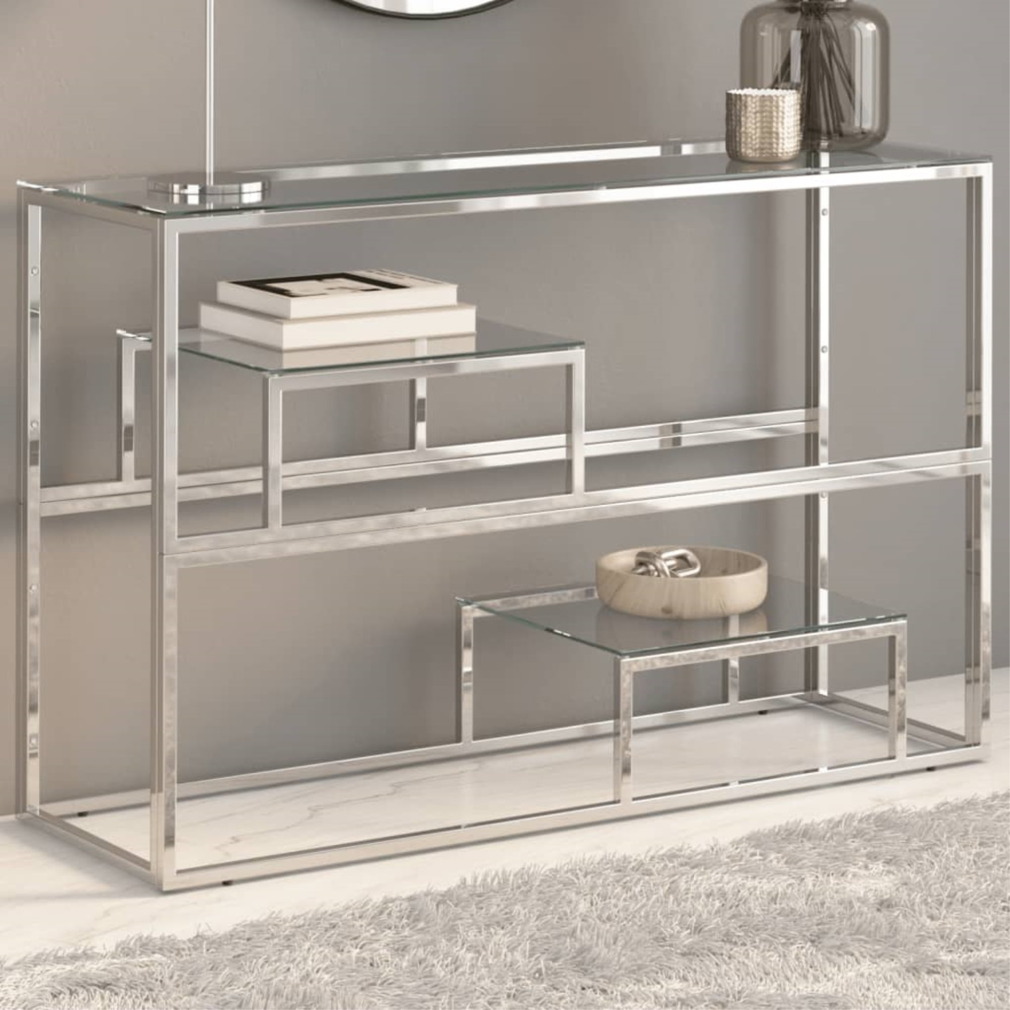 vidaXL Console Table Silver Stainless Steel and Tempered Glass ...