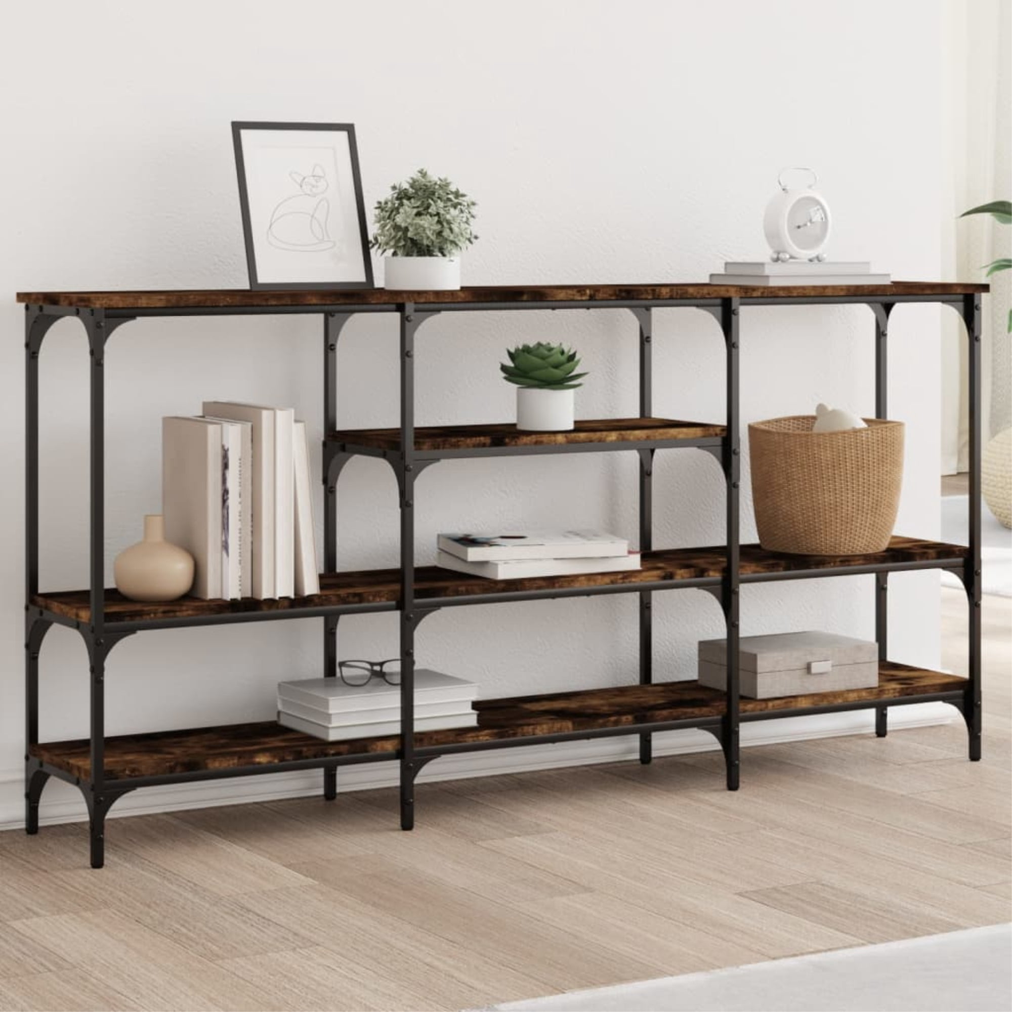 vidaXL Console Table with Shelves Hallway Living Room Narrow Engineered ...