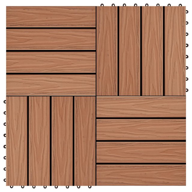 vidaXL Decking Tile Interlocking Flooring Tile 11 pcs Deep Embossed WPC ...