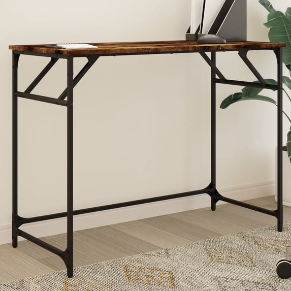 vidaXL Desk Smoked Oak 39.4"x17.7"x29.9" Engineered Wood and Powder ...
