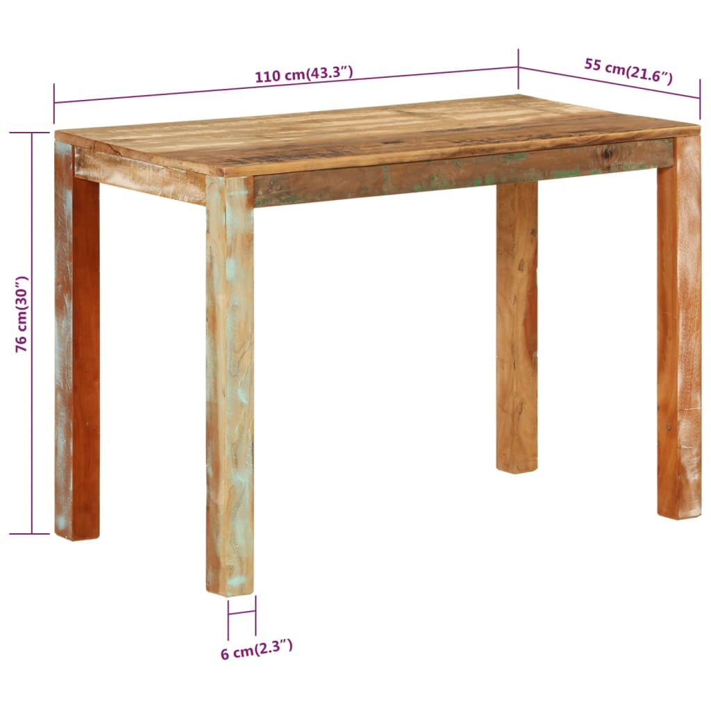 vidaXL Dining Table 43.3"x21.7"x29.9" Solid Wood Reclaimed - Walmart.com