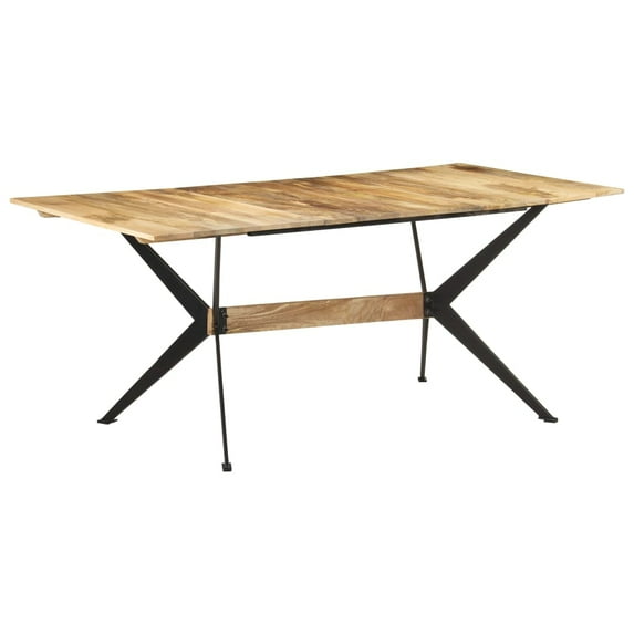 vidaXL Dining Table Natural Wood Solid Mango Wood, Powder-Coated Steel ...