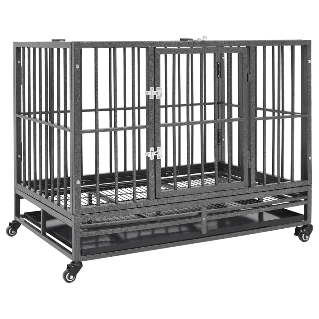 vidaXL Dog Cage Dog Crate with Removable Tray Lockable Wheels Dog ...