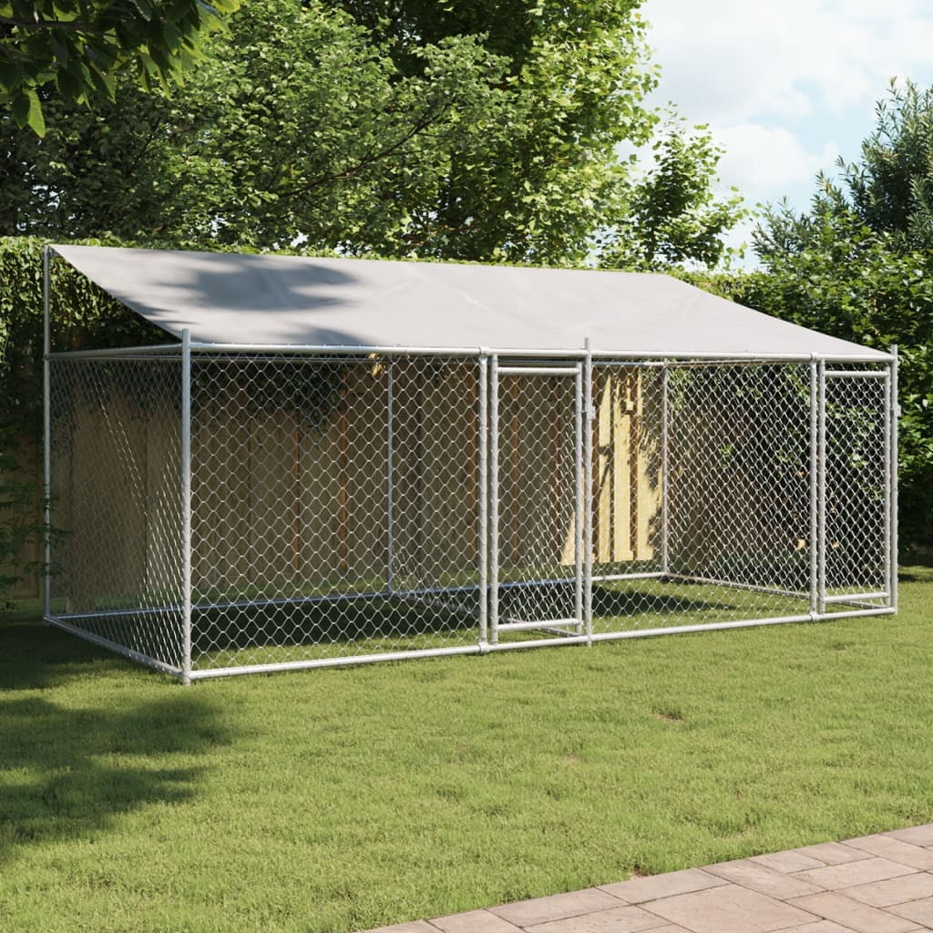 vidaXL Dog Cage with Roof and Doors Gray 13.1'x6.6'x6.6' Galvanized ...