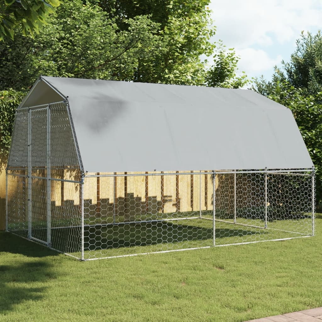 vidaXL Dog Cages with Roof and Door Silver Animal Kennel 2 Pcs ...