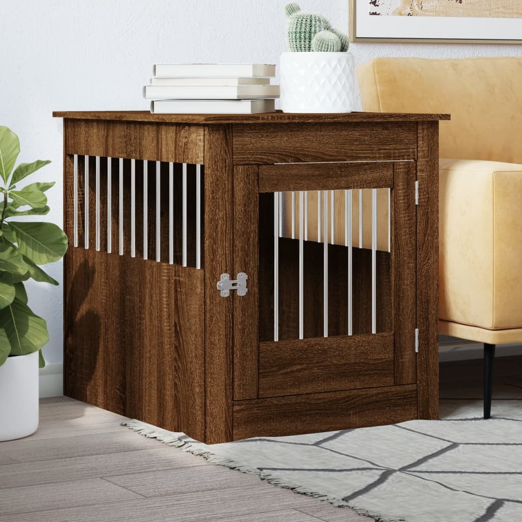 vidaXL Dog Crate Furniture Brown Oak Engineered Wood, Steel Locks ...