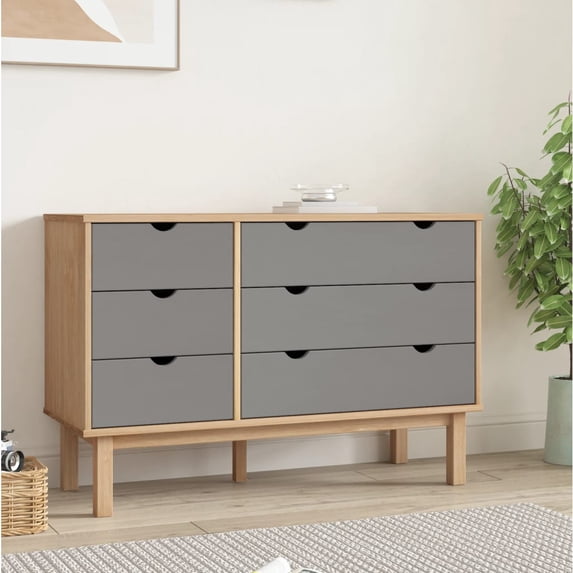 vidaXL Wooden Drawer Cabinet, Solid Pine, Scandinavian Style, 6 Drawers ...