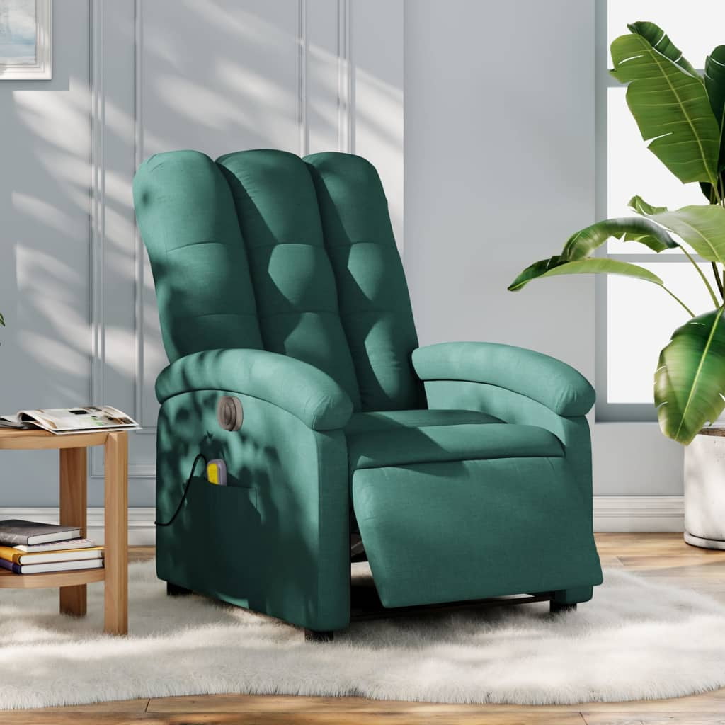 vidaXL Electric Massage Recliner Chair Dark Green Fabric - Walmart.com