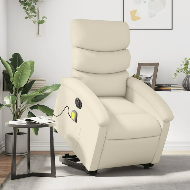 Vidaxl Electric Stand Up Massage Recliner Chair Cream Faux Leather