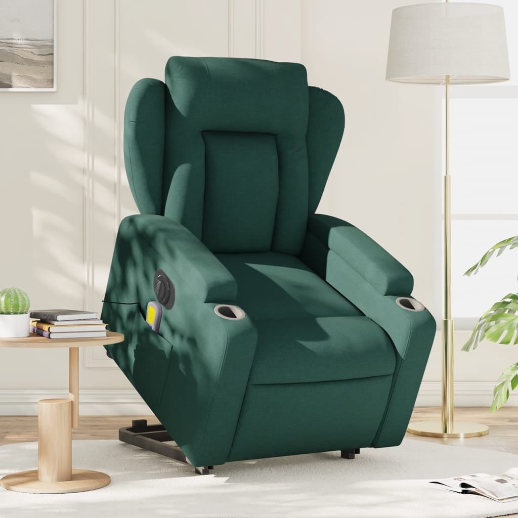 vidaXL Electric Stand up Massage Recliner Chair Dark Green Fabric ...