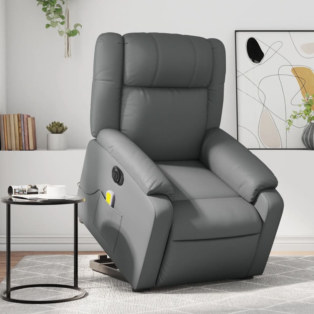 vidaXL Electric Stand up Massage Recliner Chair Gray Faux Leather ...