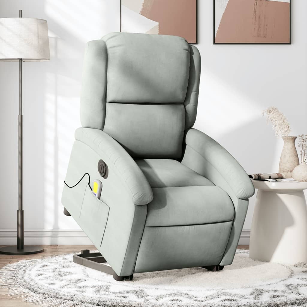 vidaXL Electric Stand up Massage Recliner Chair Light Gray Velvet ...