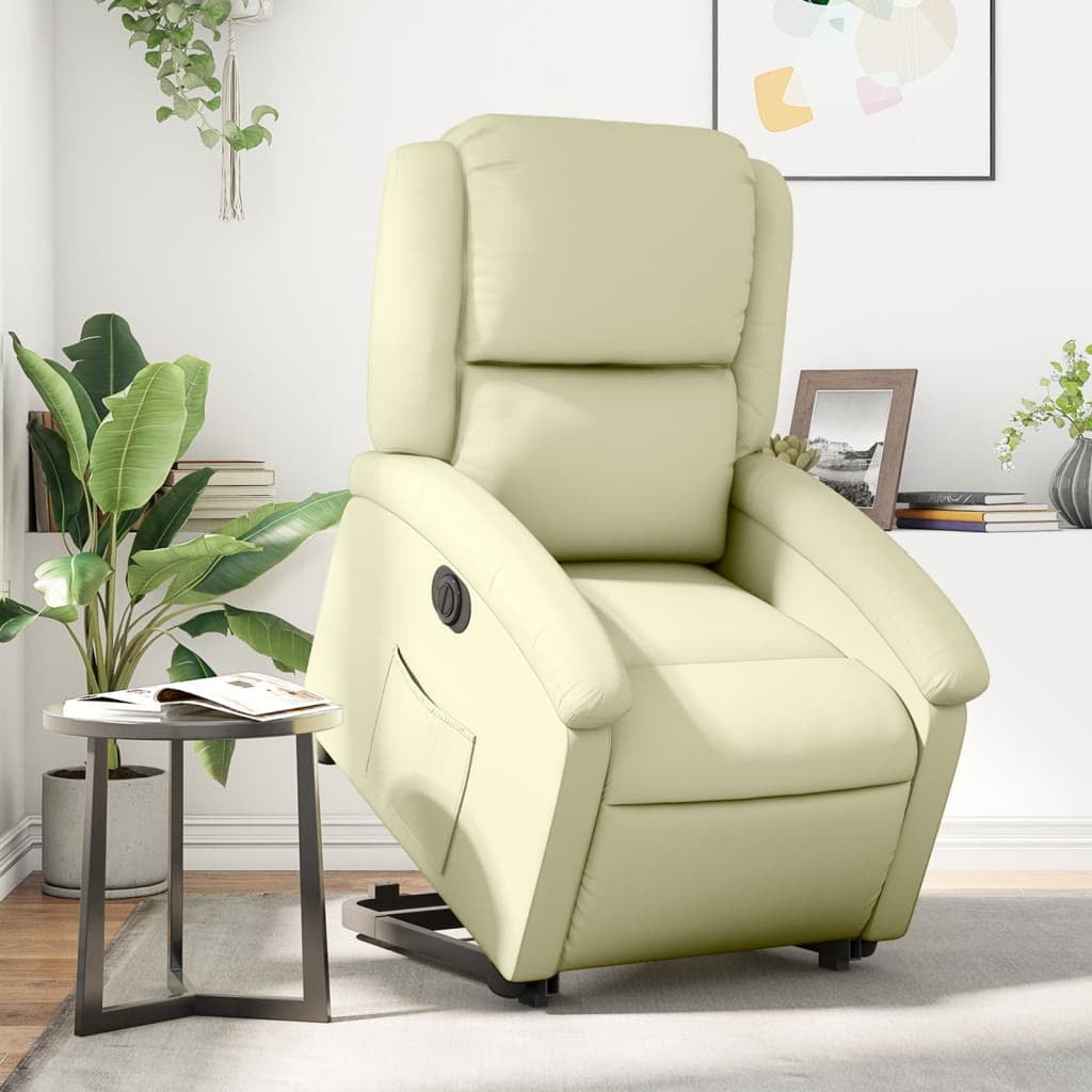 vidaXL Electric Stand up Recliner Chair Cream Real Leather - Walmart.com