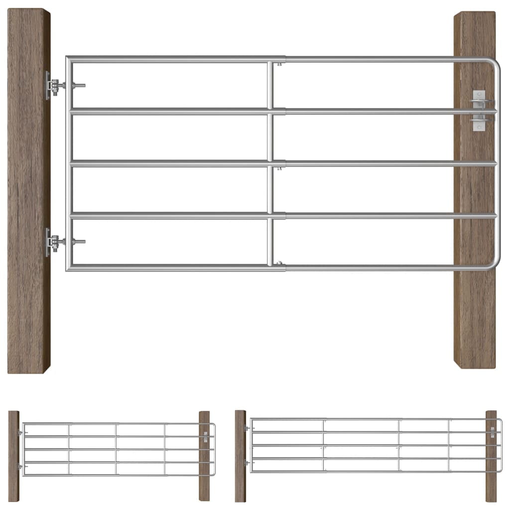 vidaXL Galvanized Steel Field Gate, Silver, 5-Bar Design, Retractable ...