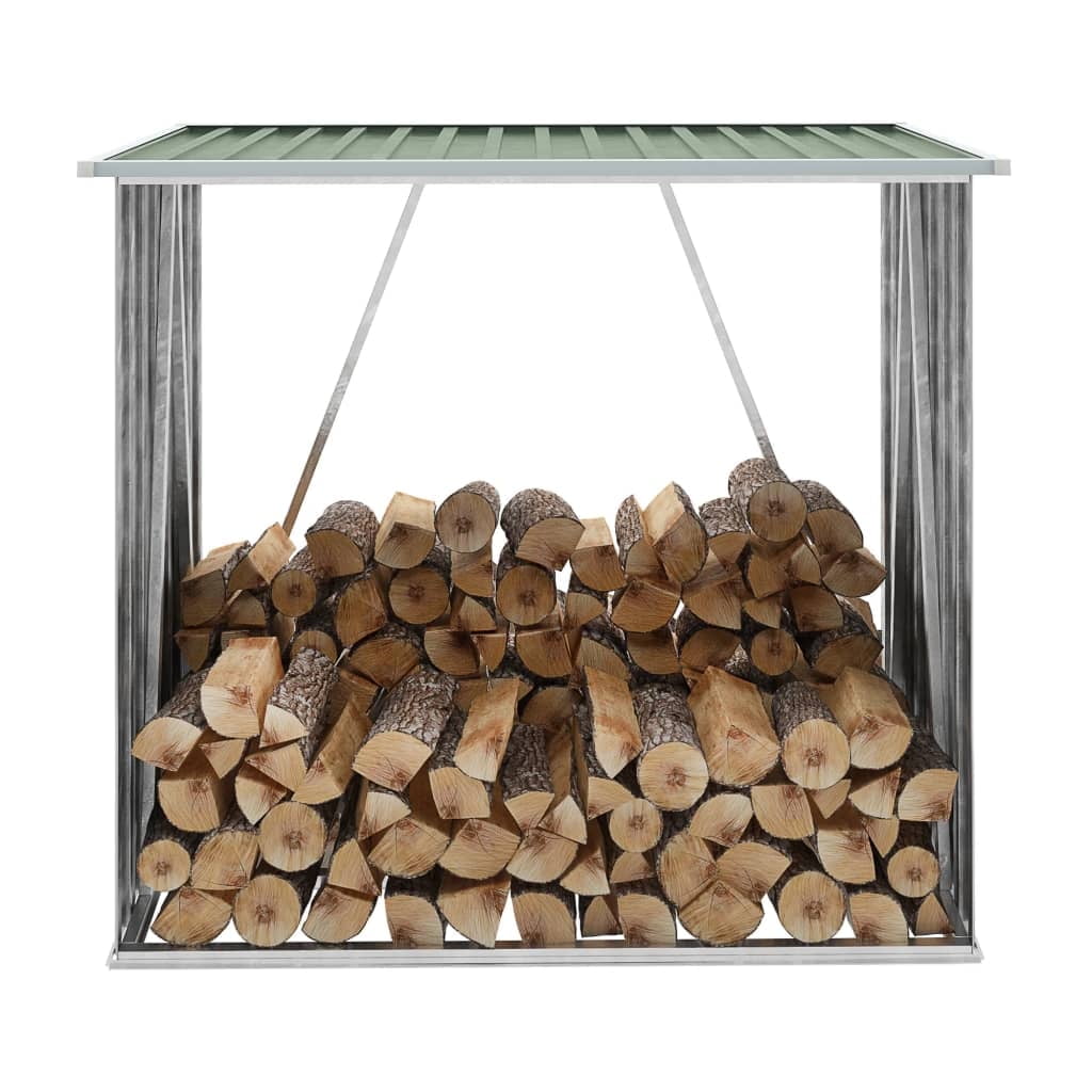 vidaXL Garden Log Storage Shed Galvanized Steel 64.2"x32.7"x60.6" Green ...