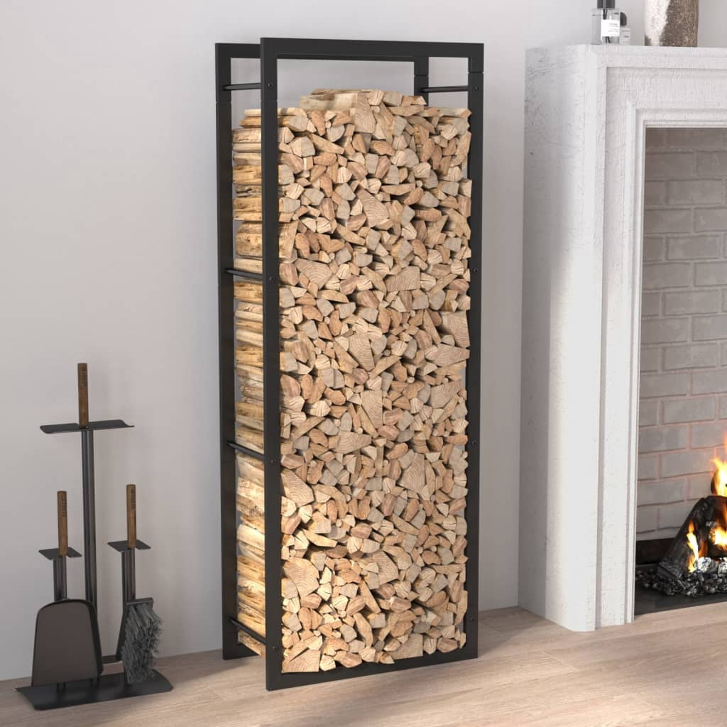 vidaXL Firewood Rack Storage Fire Log Stand Stacker Holder Matt Black ...