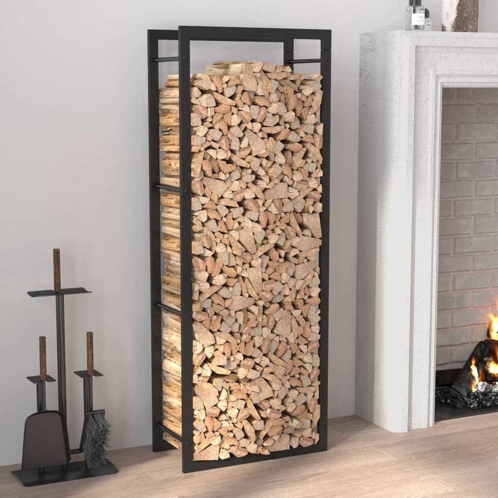 vidaXL Firewood Rack Storage Fire Log Stand Stacker Holder Matt Black ...