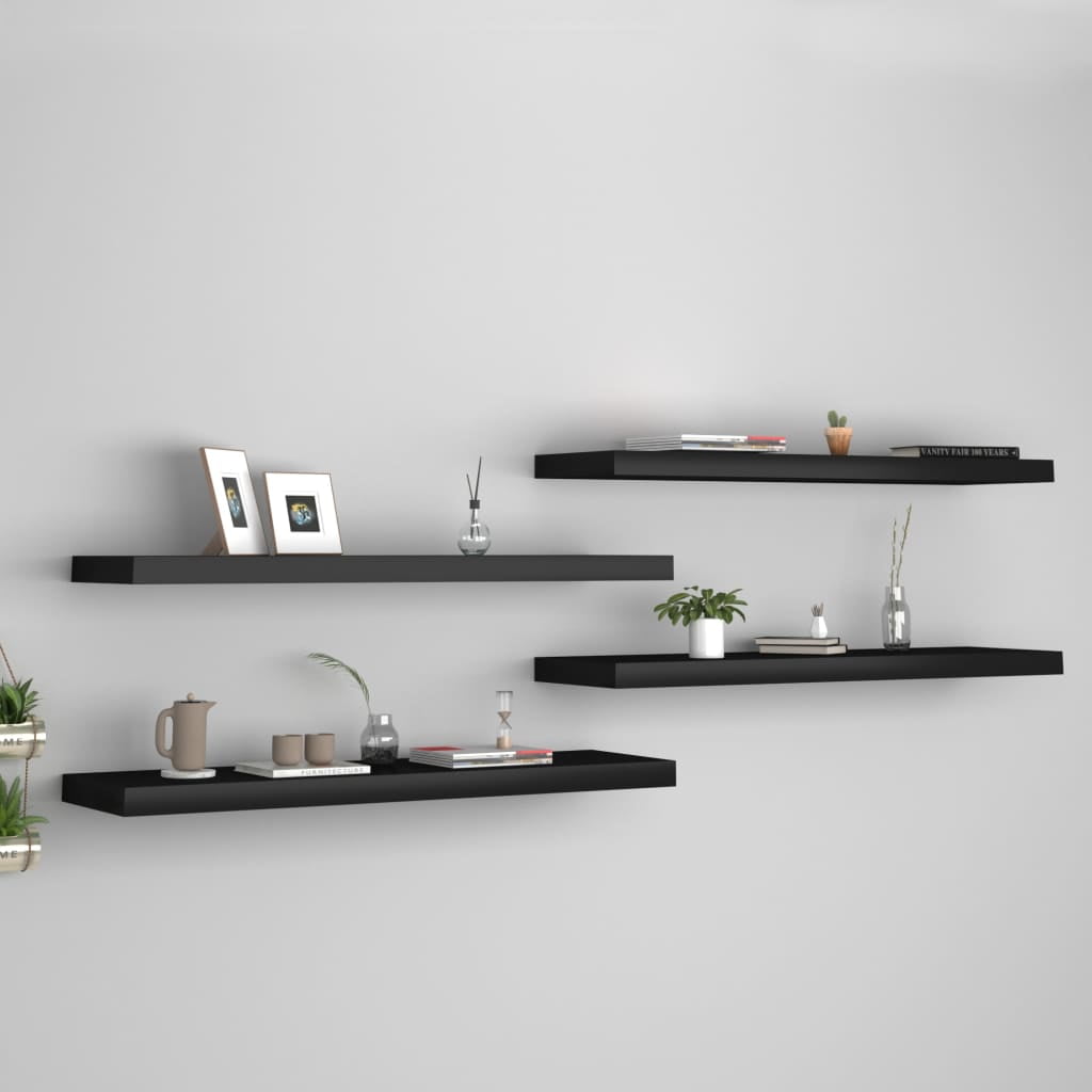 vidaXL Floating Wall Shelves 4 pcs Black 35.4"x9.3"x1.5" MDF - Walmart.com