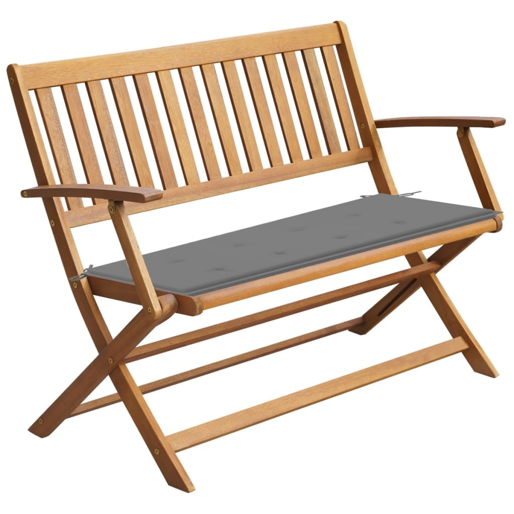 vidaXL Folding Garden Bench Outdoor Patio Bench with Cushion Solid Wood ...