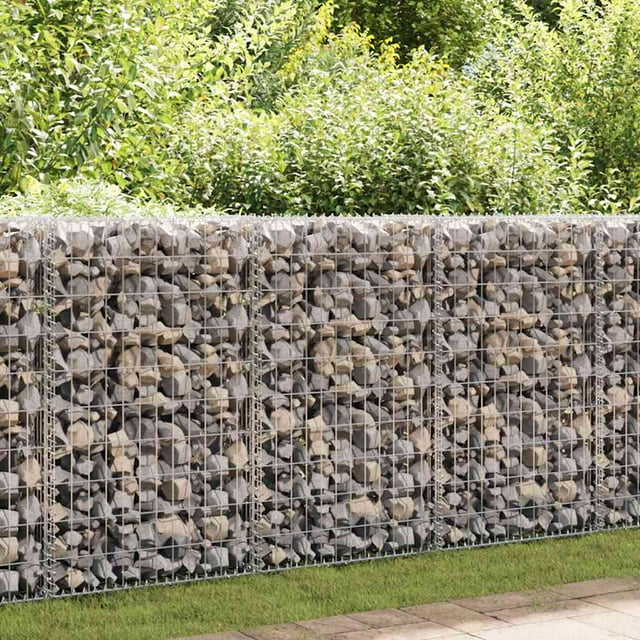 vidaXL Gabion Wall with Covers Fence Panels Outdoor Garden Galvanized ...