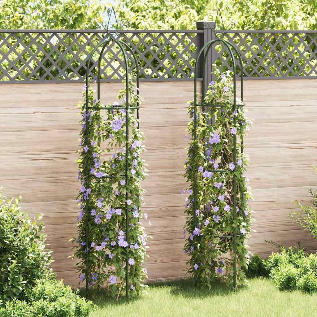vidaXL Garden Arch Dark green Iron Standard Decorative Design 2 pcs ...