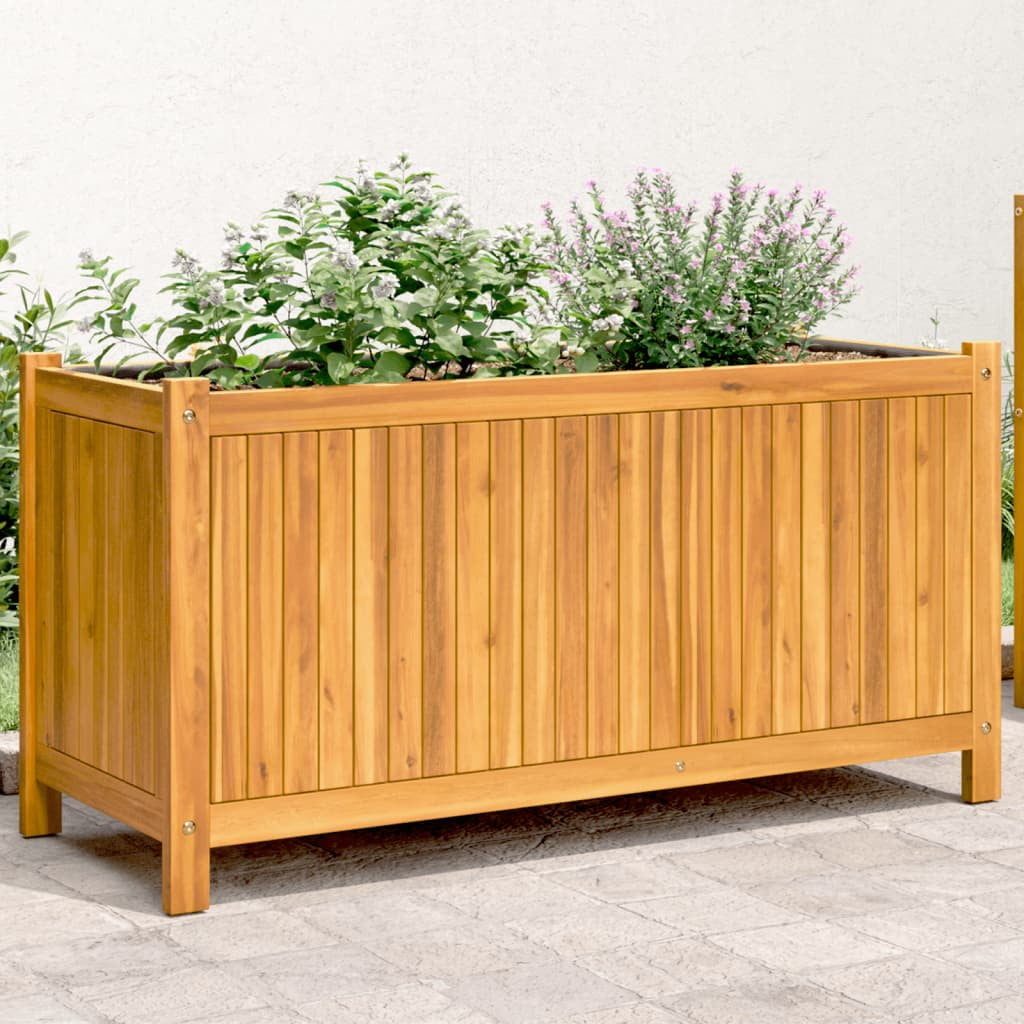 vidaXL Garden Planter Natural Solid acacia wood Decorative Inlays ...