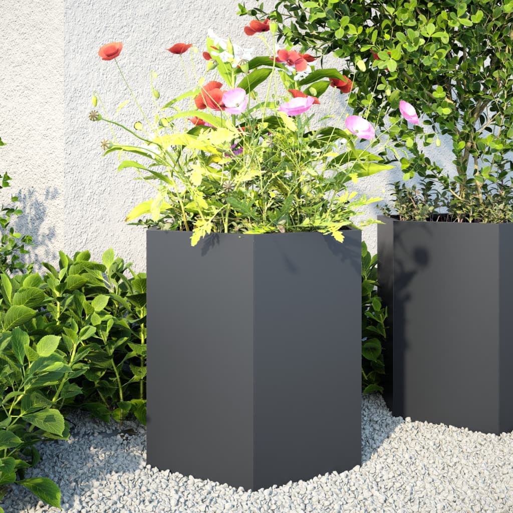 vidaXL Garden Planter Set of 2 Anthracite Steel Large Garden Planter ...
