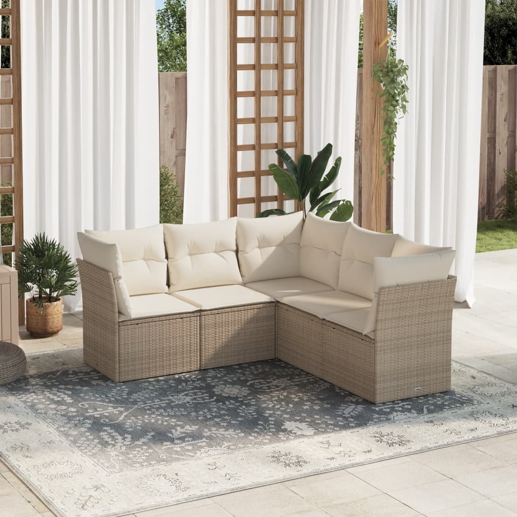 vidaXL Garden Sofa Set Beige PE rattan Medium Modular Garden Sofa Set ...