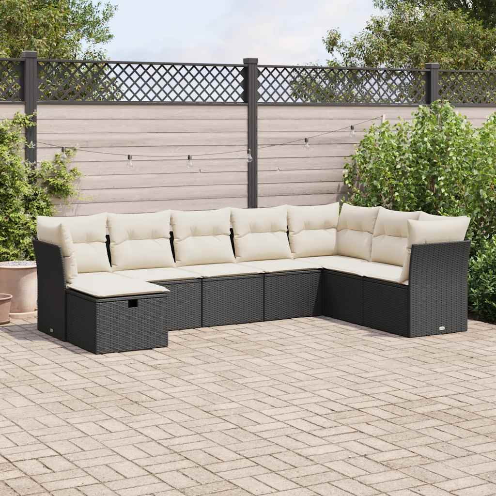 vidaXL Garden Sofa Set Black, Cream White PE Rattan, Powder-Coated ...