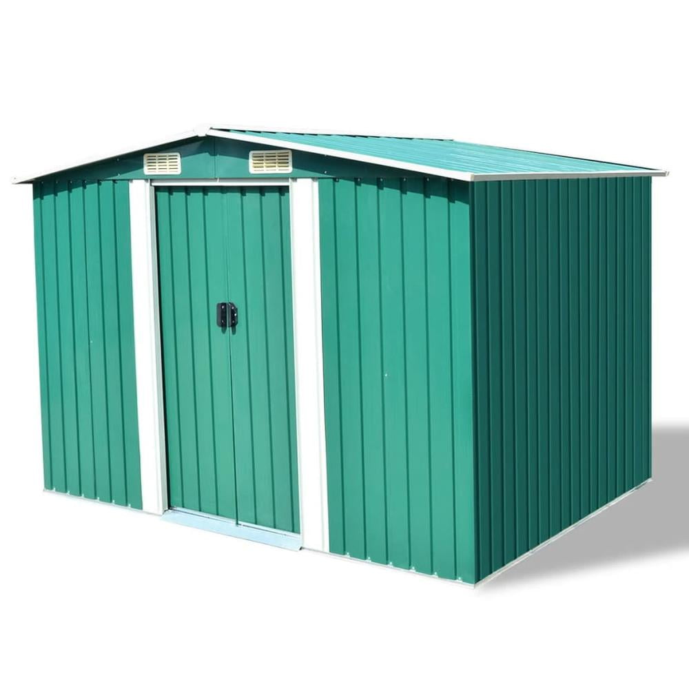 vidaXL Garden Storage Shed Green Metal 101.2"x80.7"x70.1", 42910 ...