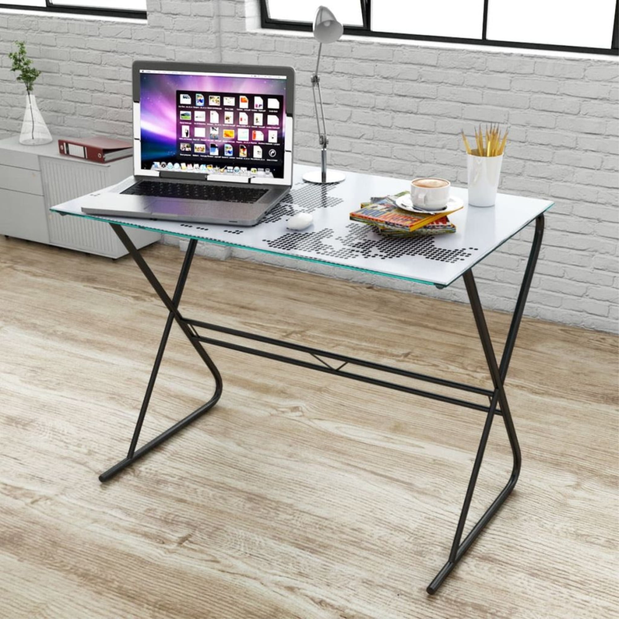 vidaXL Glass Desk with World Map Pattern - Walmart.com