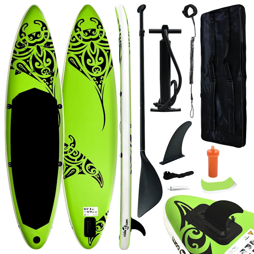 vidaXL Inflatable Stand Up Paddleboard Set 144.1"x29.9"x5.9" Green ...