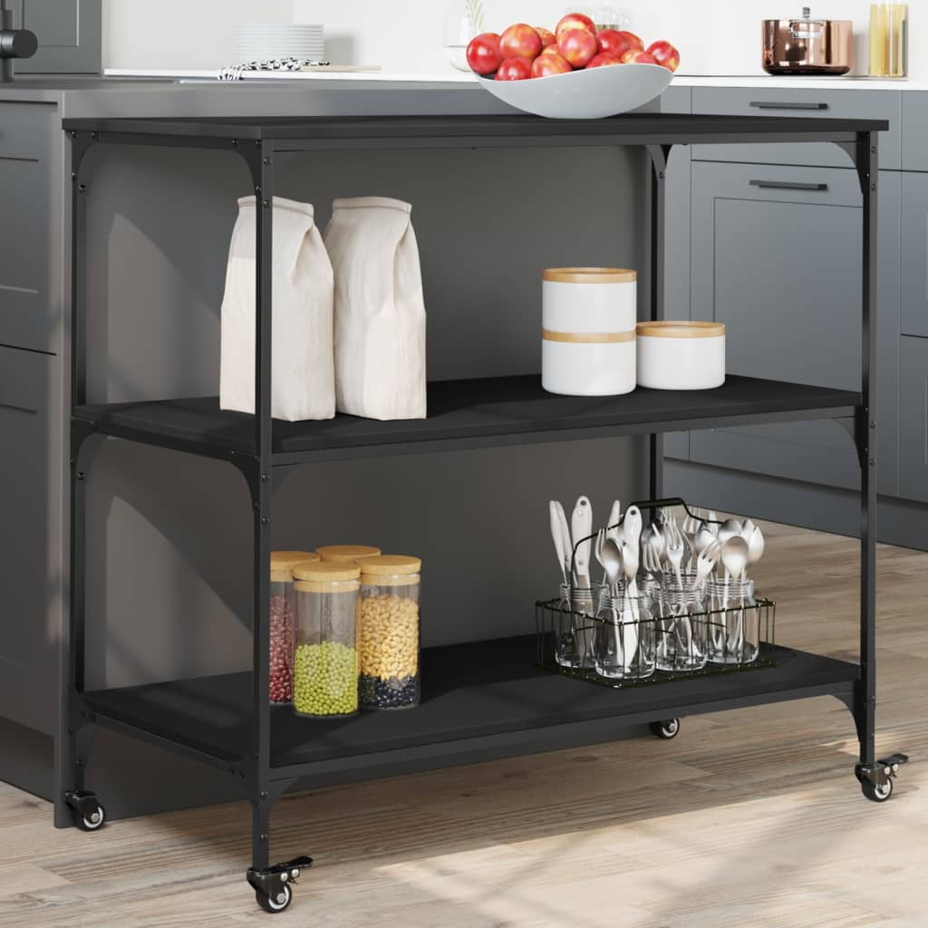 vidaXL Kitchen Trolley Black 40.2"x19.7"x37.4" Engineered Wood ...