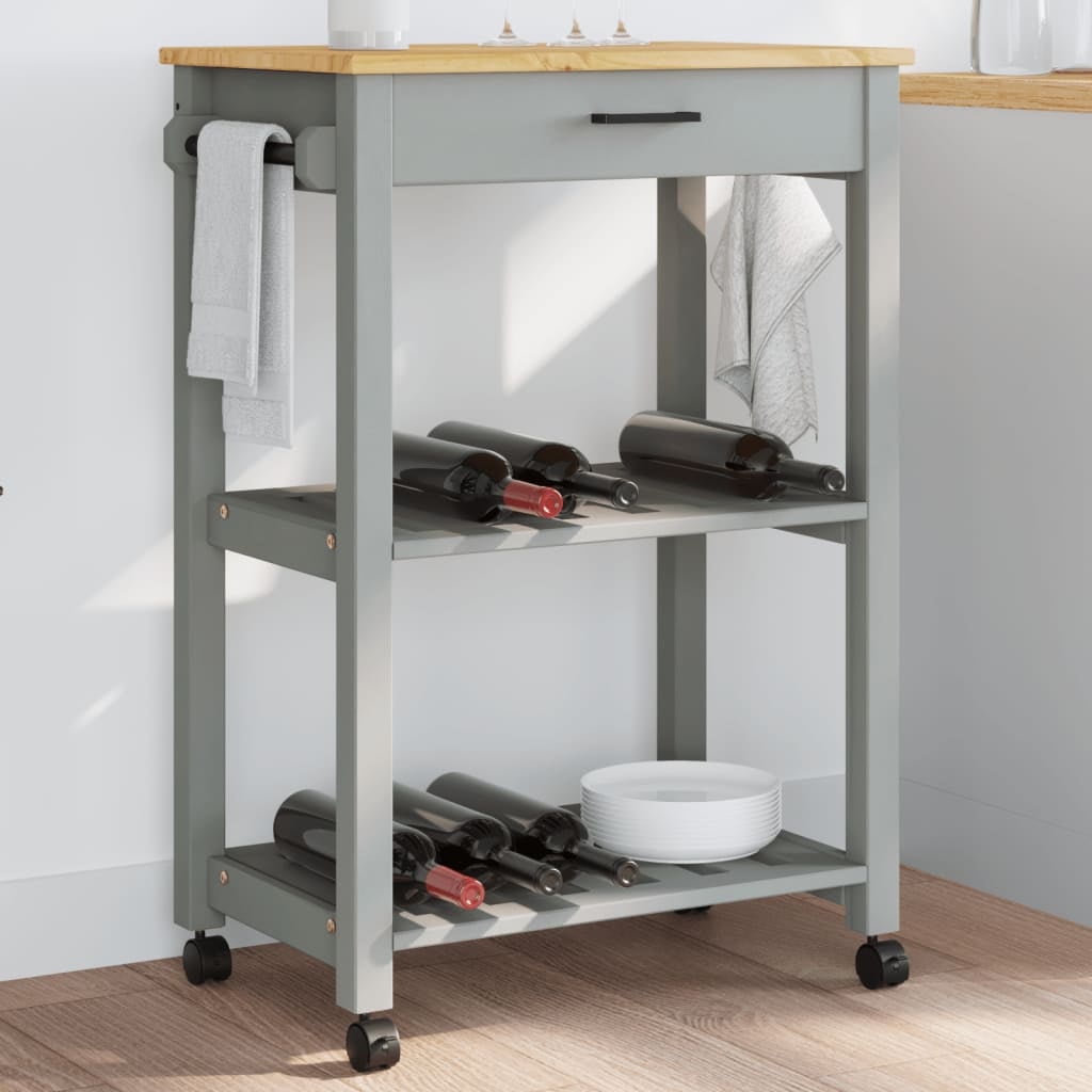 vidaXL Kitchen Trolley MONZA 23.6"x15.7"x35.4" Solid Wood Pine ...