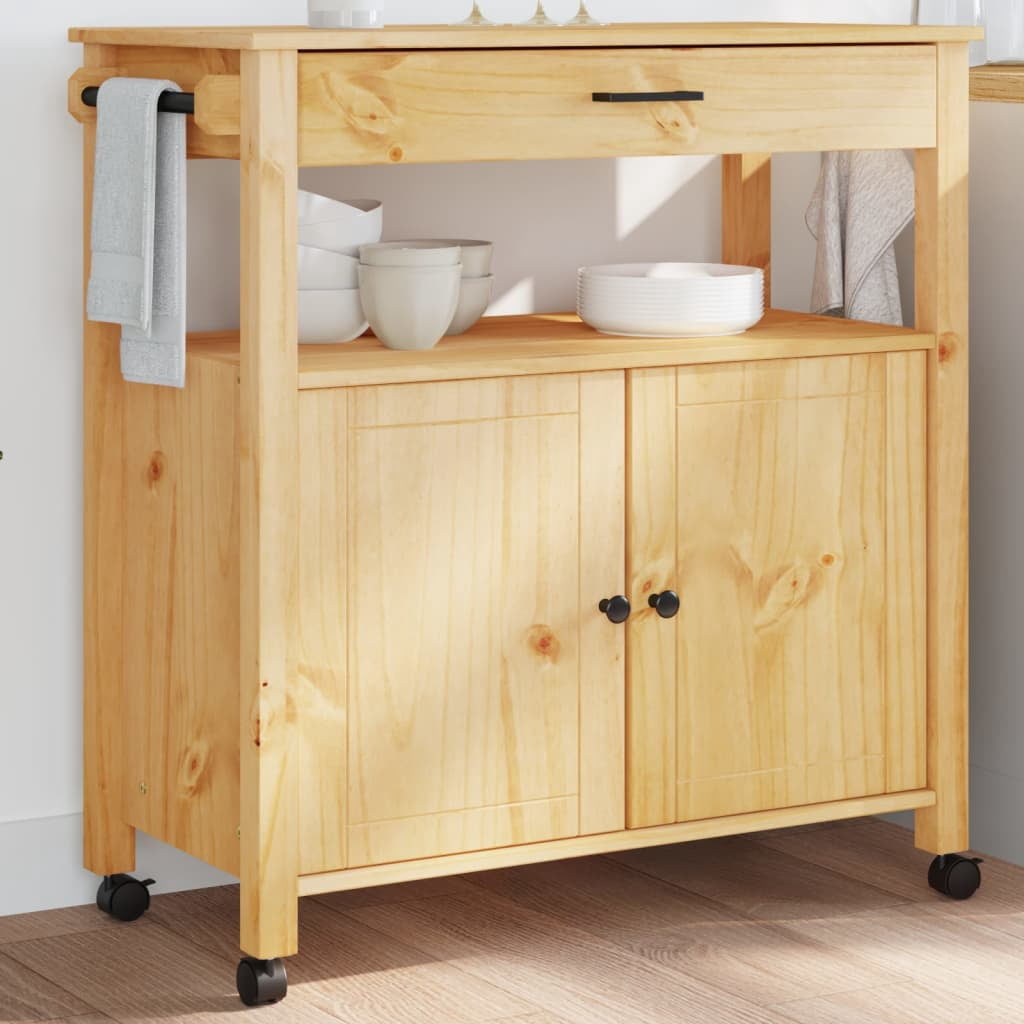 vidaXL Kitchen Trolley MONZA 33.1"x15.7"x35.4" Solid Wood Pine ...