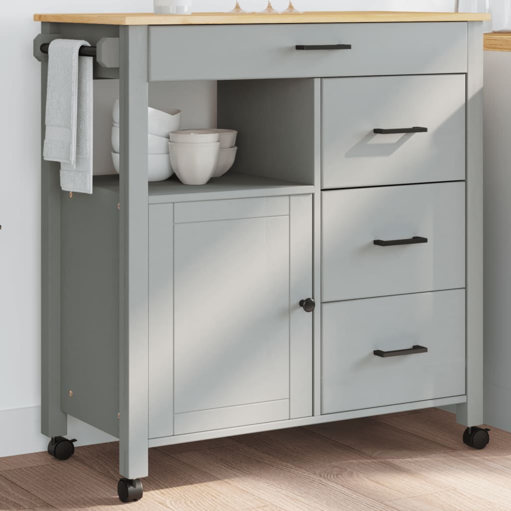 vidaXL Kitchen Trolley MONZA 33.1"x15.7"x35.4" Solid Wood Pine ...