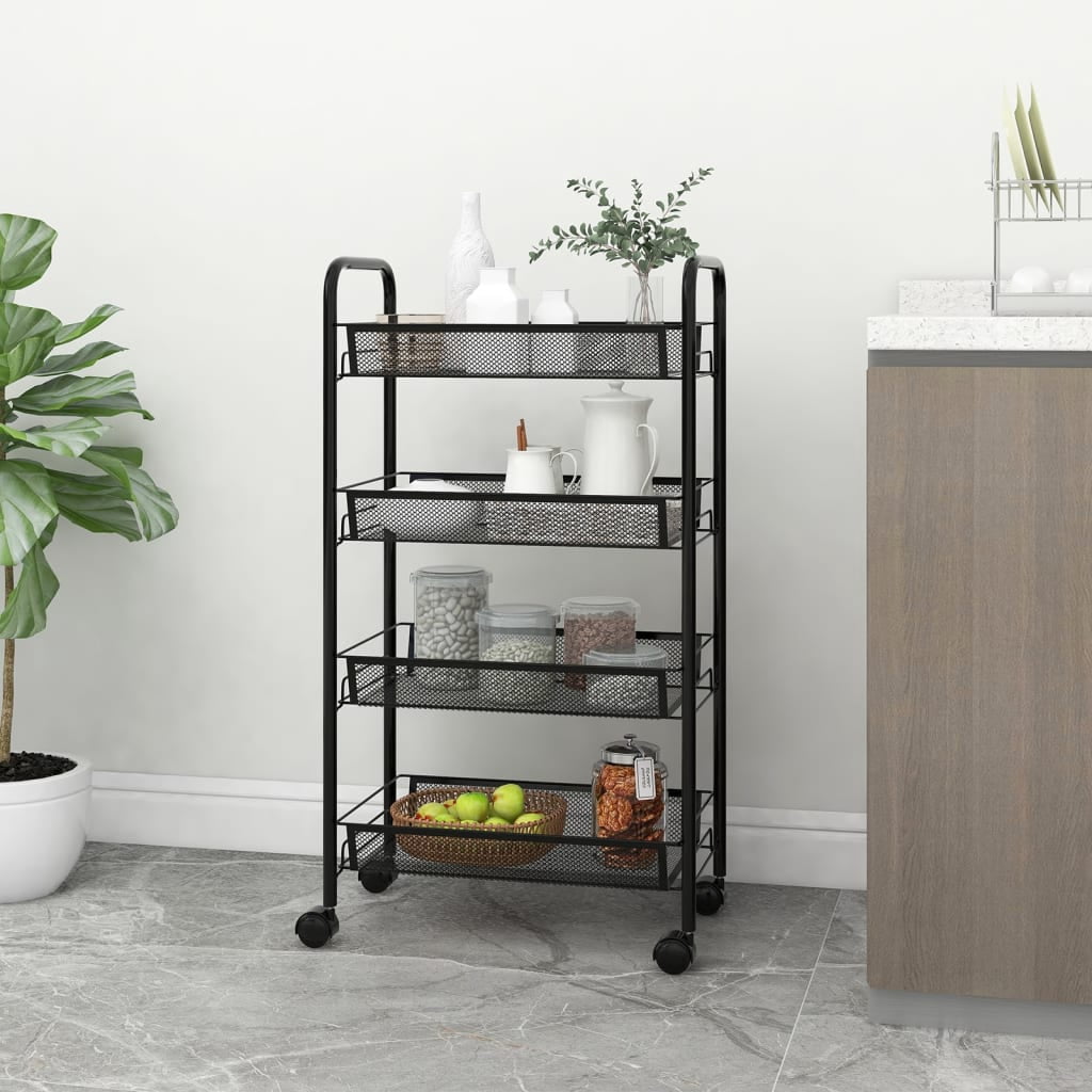 vidaXL 4-Tier Kitchen Trolley Black 18.1"x10.2"x33.5" Iron - Walmart.com