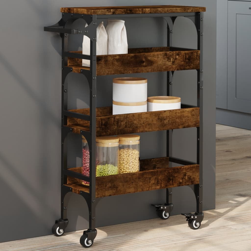 vidaXL Kitchen Trolley Smoked Oak 20.9"x7.9"x29.9" Engineered Wood ...