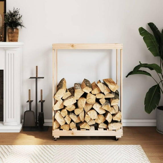 vidaXL Log Holder with Wheels 30.1"x15.7"x42.5" Solid Wood Pine ...