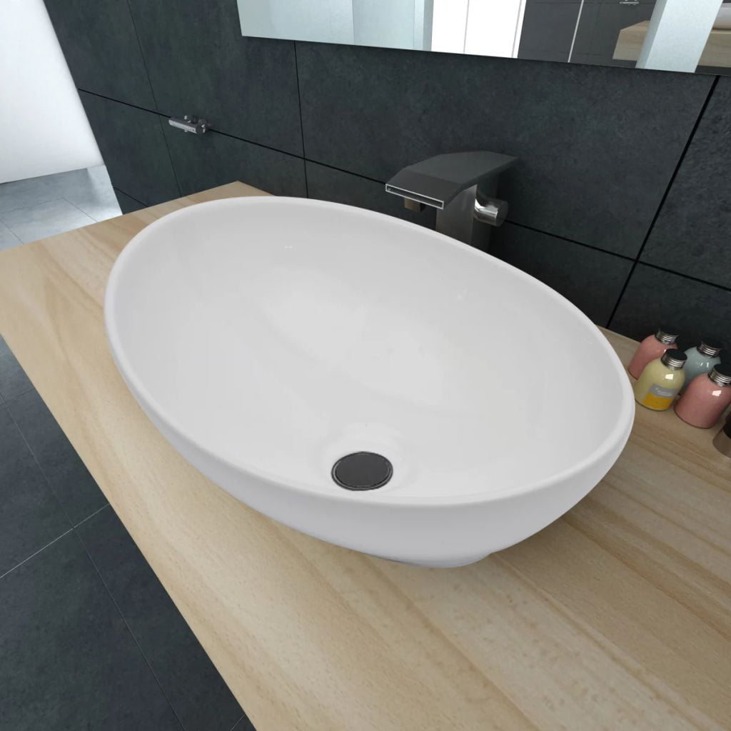 vidaXL Luxury Ceramic Basin Oval-shaped White 16.1"x13.4" - Walmart.com