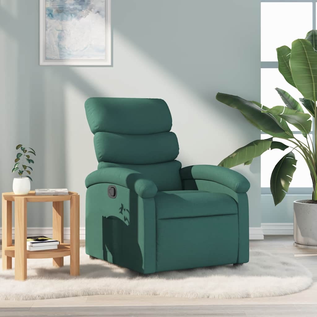 vidaXL Recliner Chair Dark Green Fabric, Metal, Plywood Medium ...
