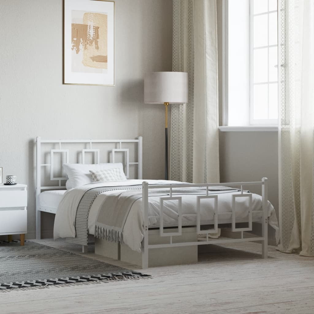 vidaXL Metal Bed Frame without Mattress with Footboard White 39.4"x78.7 ...