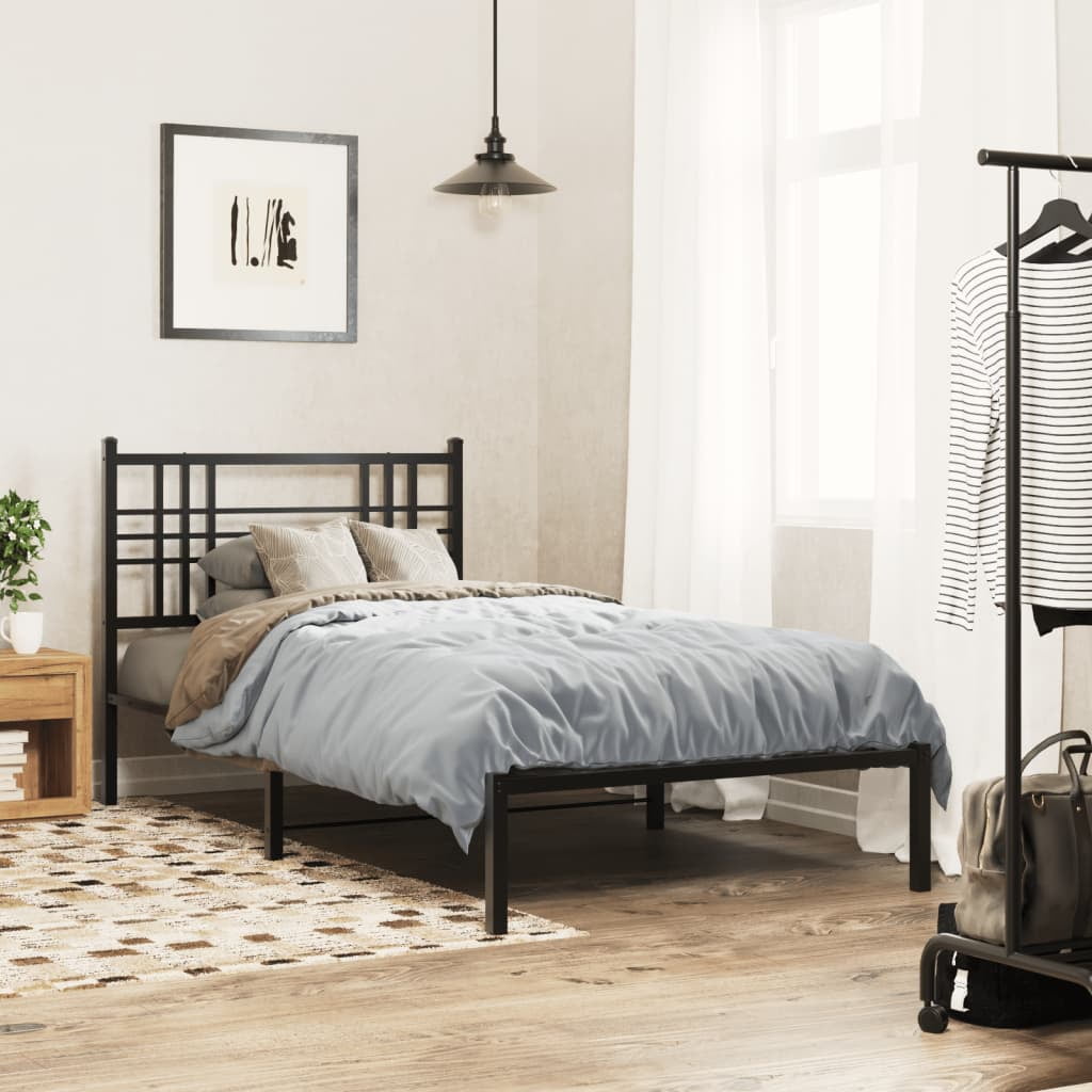 vidaXL Metal Bed Frame without Mattress with Headboard Black 39.4"x78.7 ...